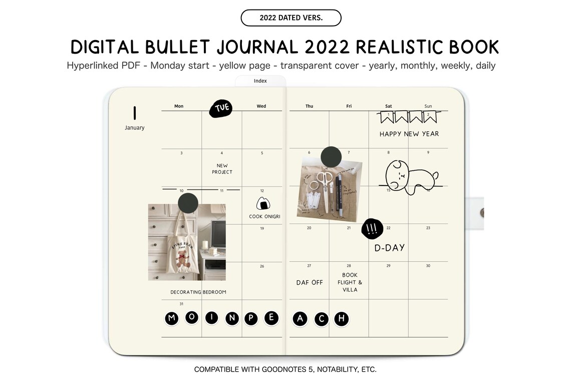 Digital Bullet Journal 2022 Dated Planner Realistic Minimalist - Etsy