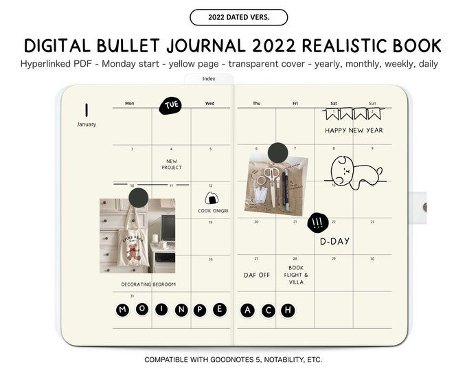 Digital Bullet Journal 2022 Dated Planner Realistic Minimalist ...
