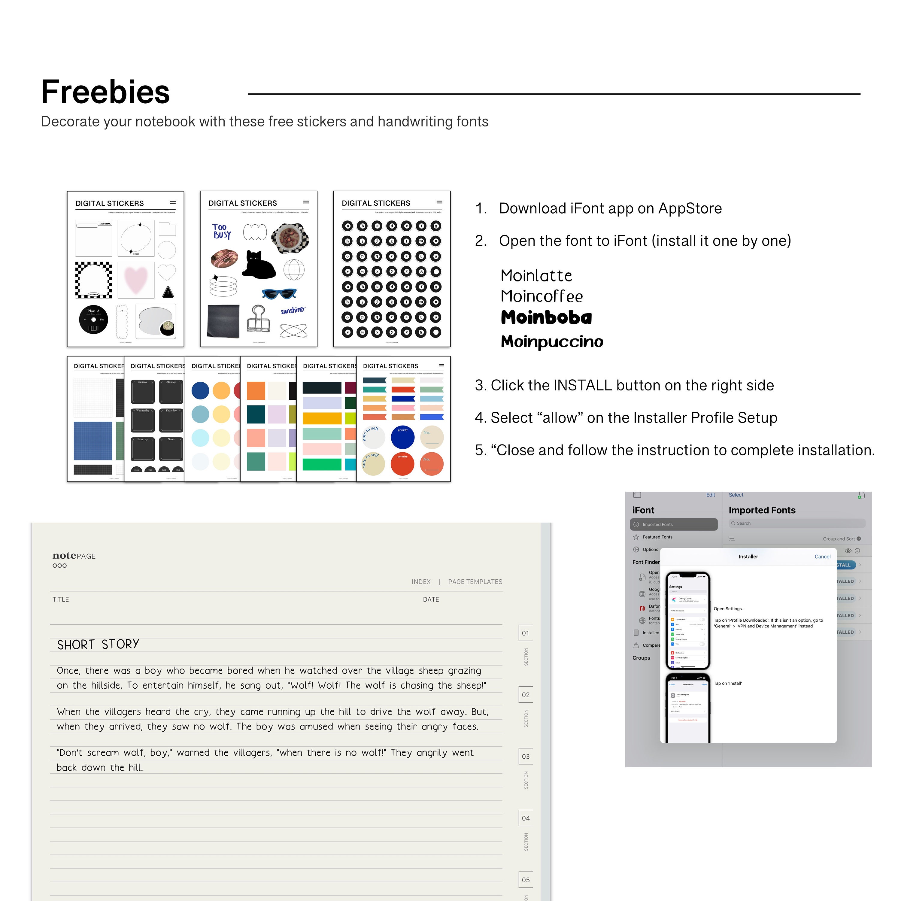 10 Tabs 54 Page Template Digital Notebook Minimalist Trendy Retro Style ...