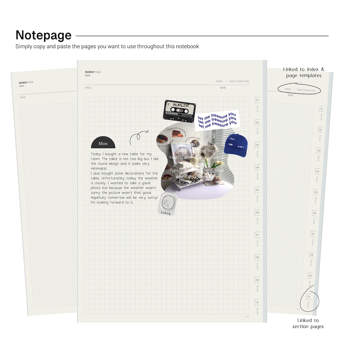 10 Tabs 54 Page Template Digital Notebook Minimalist Trendy Retro Style ...