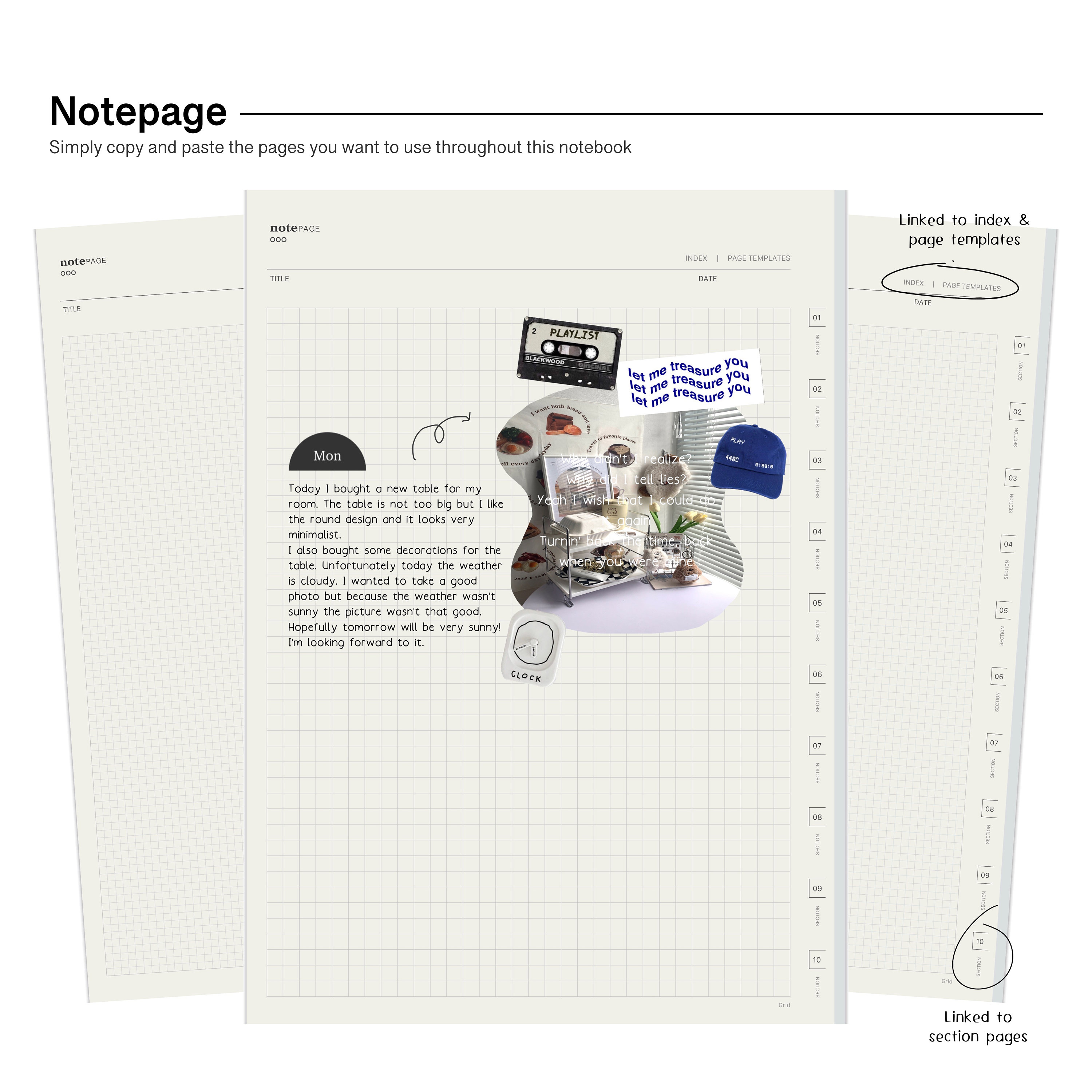 10 Tabs 54 Page Template Digital Notebook Minimalist Trendy Retro Style ...