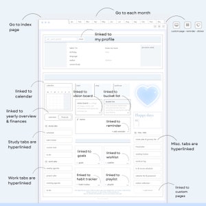 Undated Digital Planner Light Skyblue Aesthetic Web Themed Portrait Monthly Weekly Daily Study ...