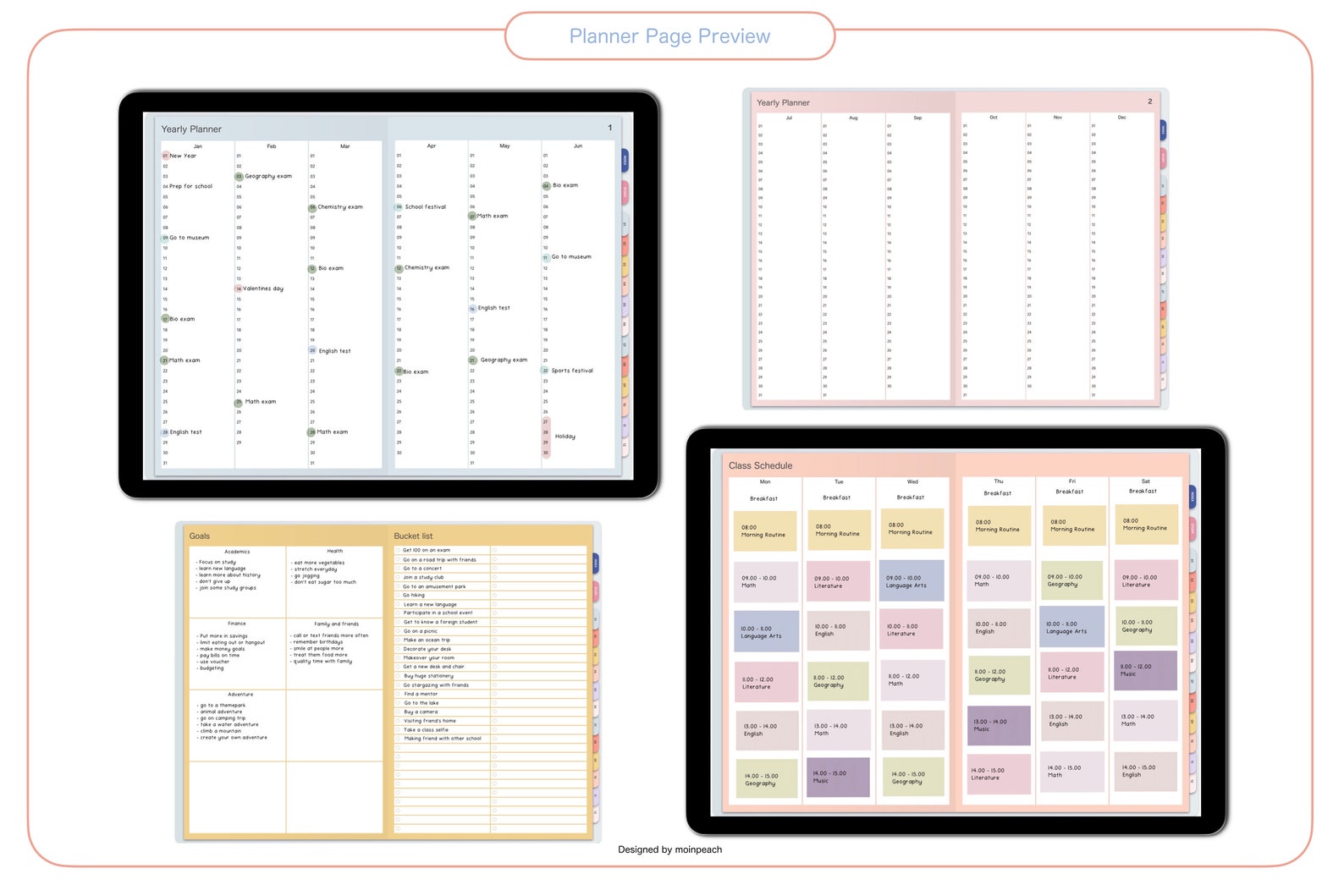 12 Tab Color Digital Notebook Landscape 2 Sided Minimalist for Student ...