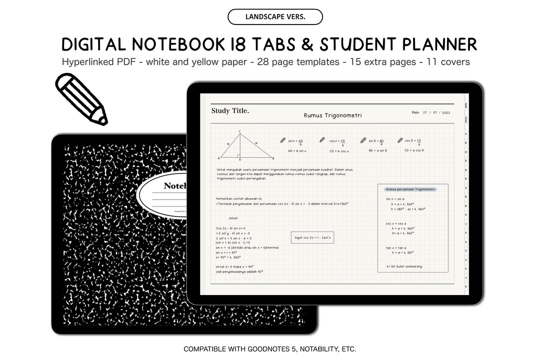 18 Tab 2 Vers Digital Notebook Landscape Minimalist Study Book ...