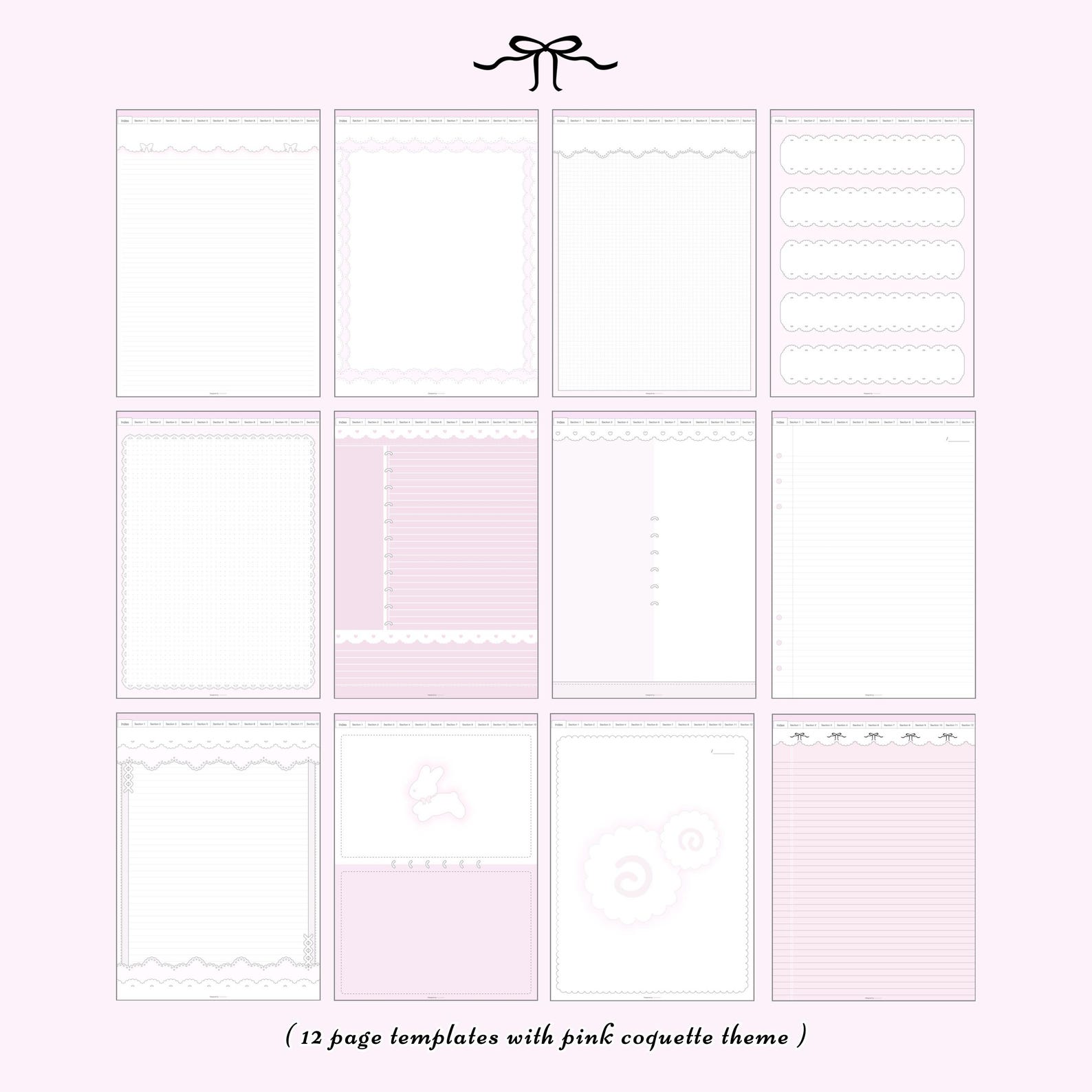 12 Tabs Digital Notebook Pink Coquette Bunny Cute Themes Portrait ...