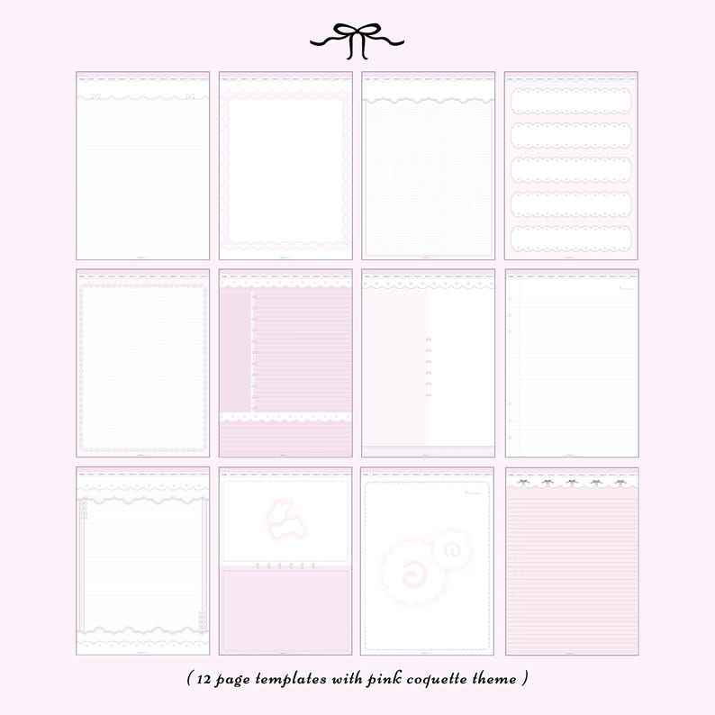 12 Tabs Digital Notebook Pink Coquette Bunny Cute Themes Portrait ...