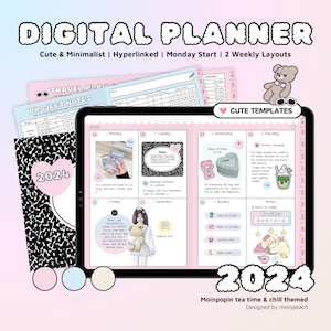2024 Digital Planner Journal Diary Notebook Hyperlinked Cute Minimalist ...
