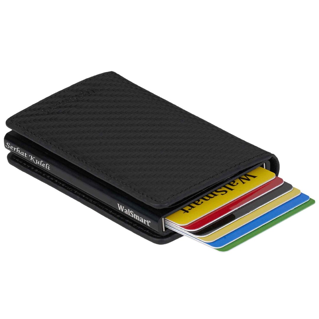 Book Carbon Leather Smart Mechanism Wallet RFID Block Wallet Men's ...