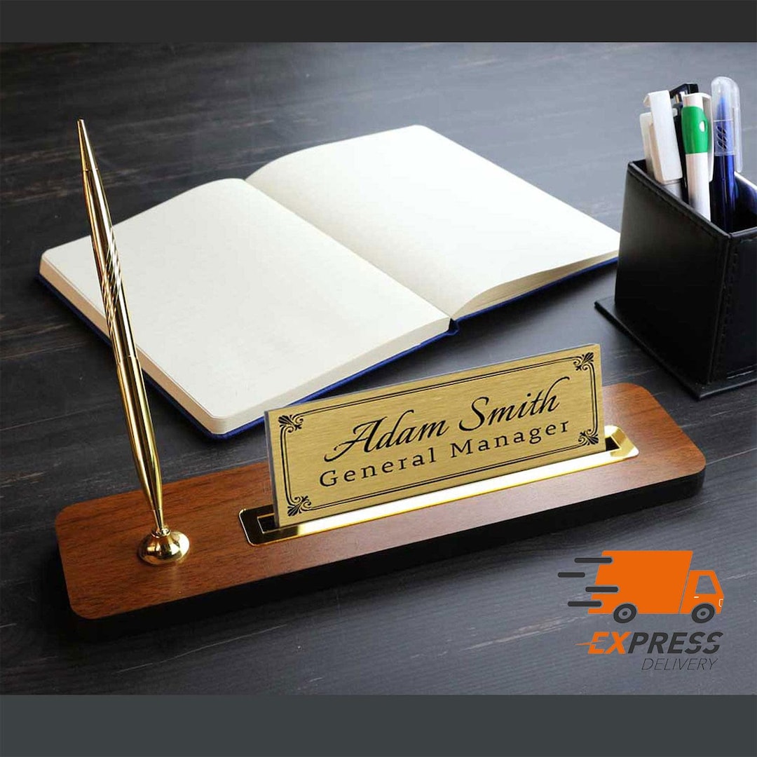 Personalized Walnut Wood Desk Name Plate With Pen: New Job Gift - Etsy