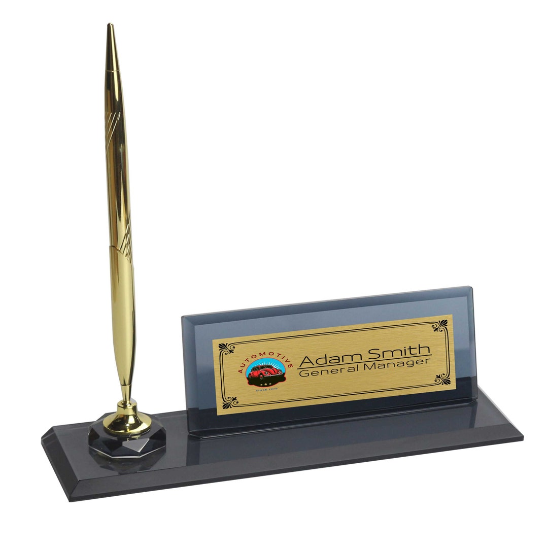 Personalized Luxury Desk Name Plate Black Glass Desk Name Plate With ...