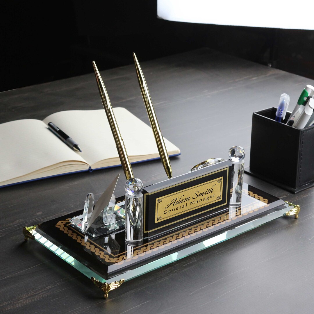 Personalized Luxury Desk Name Plate Black Glass Desk Nameplate With ...