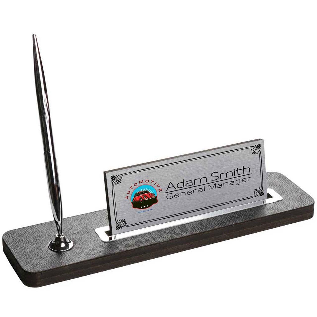 Personalized Black Leather Surface Wood Desk Name Plate With Signature ...