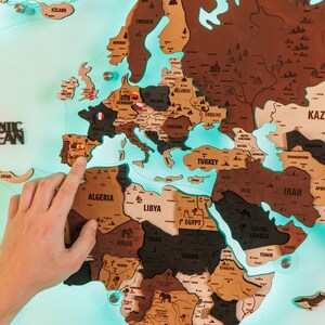 Travel Map Push Pin, Wooden World Map With LED Lights, Large Map of the ...