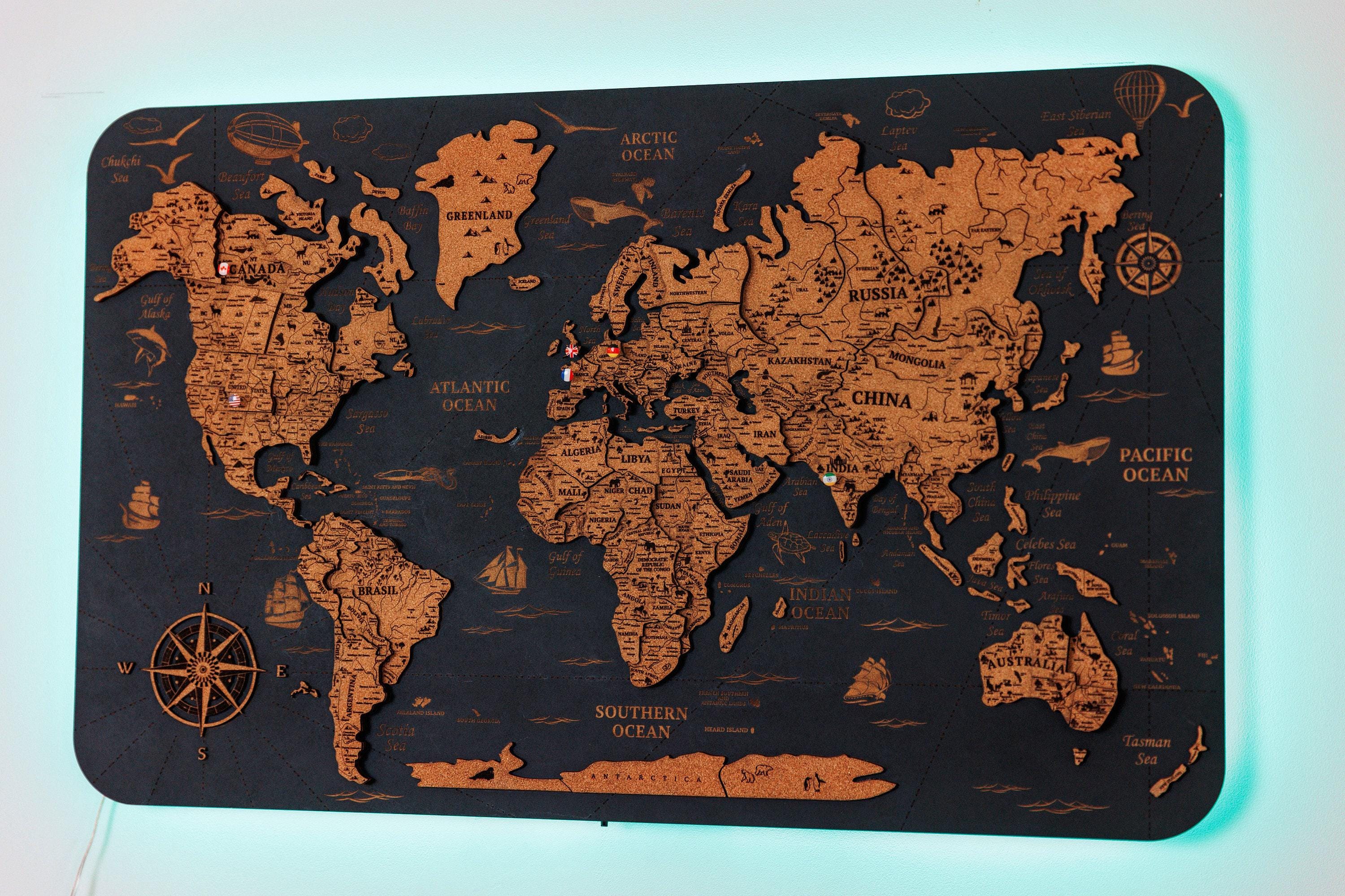 Cork Travel Tracker Map, Personalized Push Pin World Map - Etsy