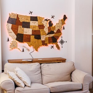 Push Pin Wall Map of USA Travel Decor, Gift for Wife Wooden Decor ...