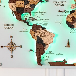 Led Wall Map of the World Canvas Wooden Art, World Map Wall Art Wooden ...