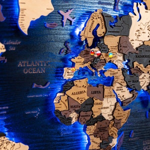 Led World Map Wall Art, Large World Map Push Pin, 3d Wood World Map ...