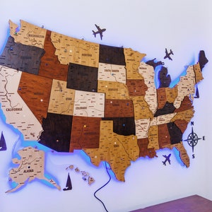 Push Pin Wall Map of USA Travel Decor, Gift for Wife Wooden Decor ...