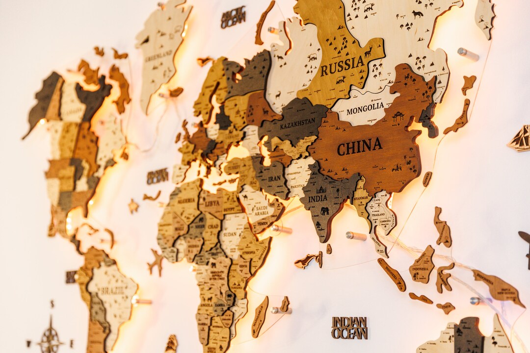 Led World Map Wood World Map 3D LED RGB Map of the World - Etsy