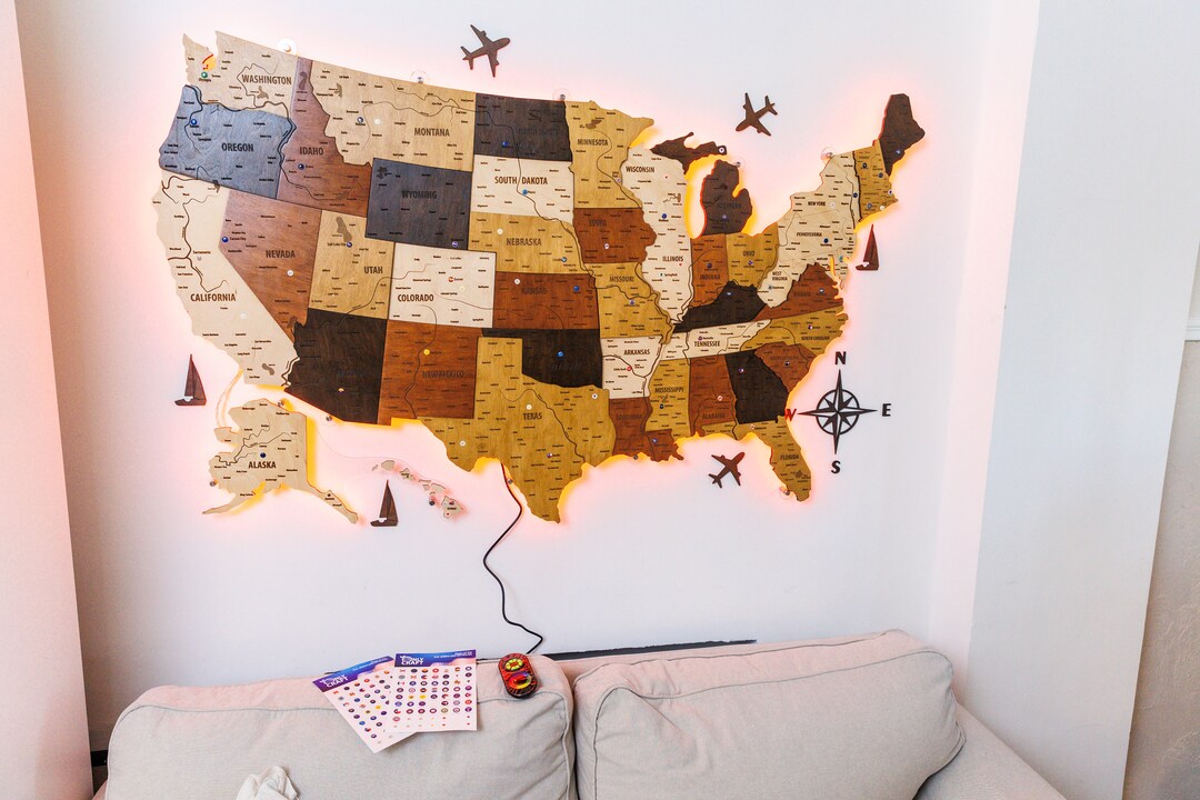 Personalized Travel Map of United States Gift for Husband, USA Map Home ...
