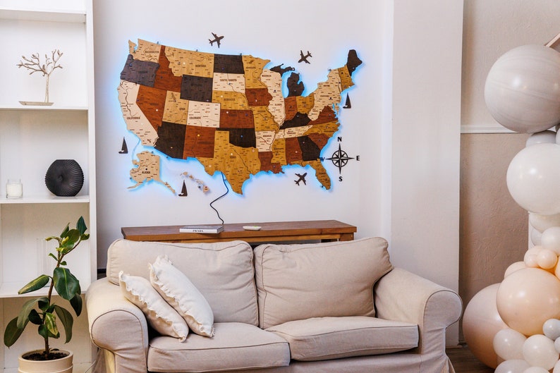 Illuminated US Map Push Pin Map Large USA Push Pin Map - Etsy