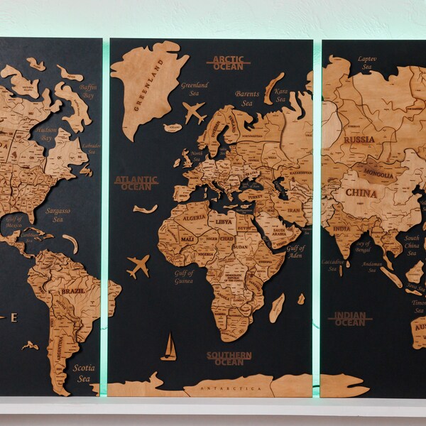 3 Panel World Map - Etsy