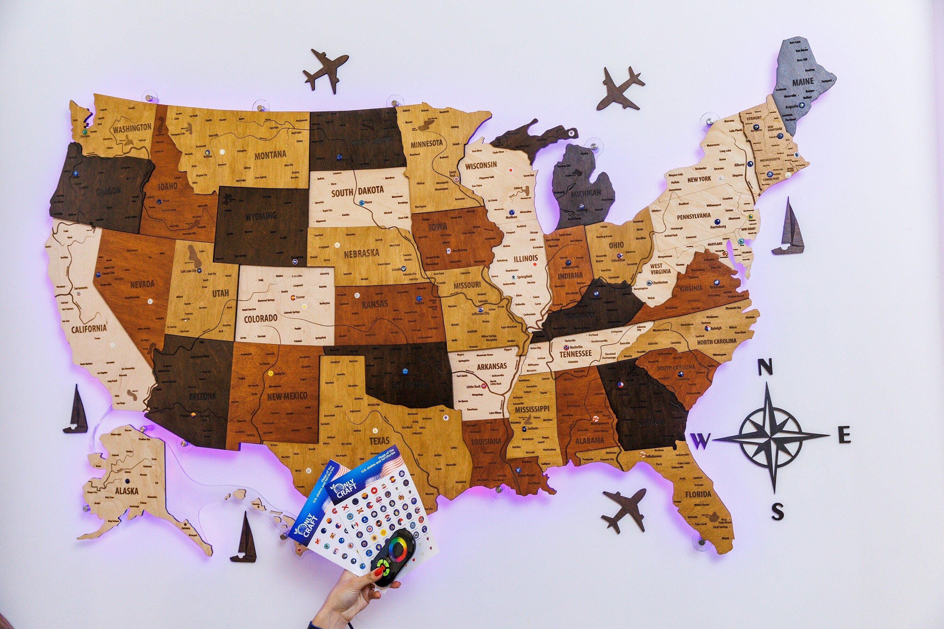 Illuminated US Map Push Pin Map Large USA Push Pin Map - Etsy