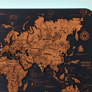 Cork Map Wall Art, Map of the World, Travel Map Push Pin, 5th ...