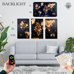 Led Wall Map of the World Canvas Wooden Art, World Map Wall Art Wooden ...