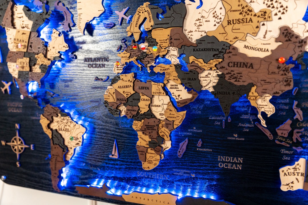 Wooden Map New Apartment Gift, World Map Wall Art Couples Gift ...
