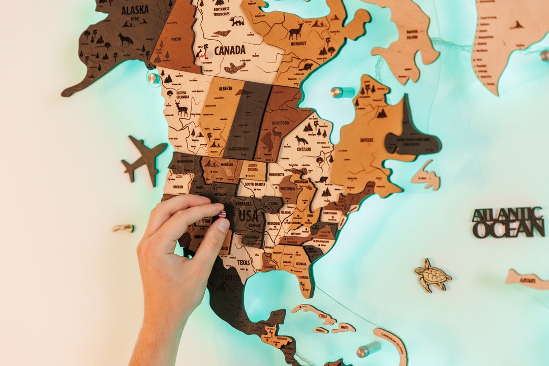 Led World Map Wood World Map 3D LED RGB Map of the World Modern Home ...