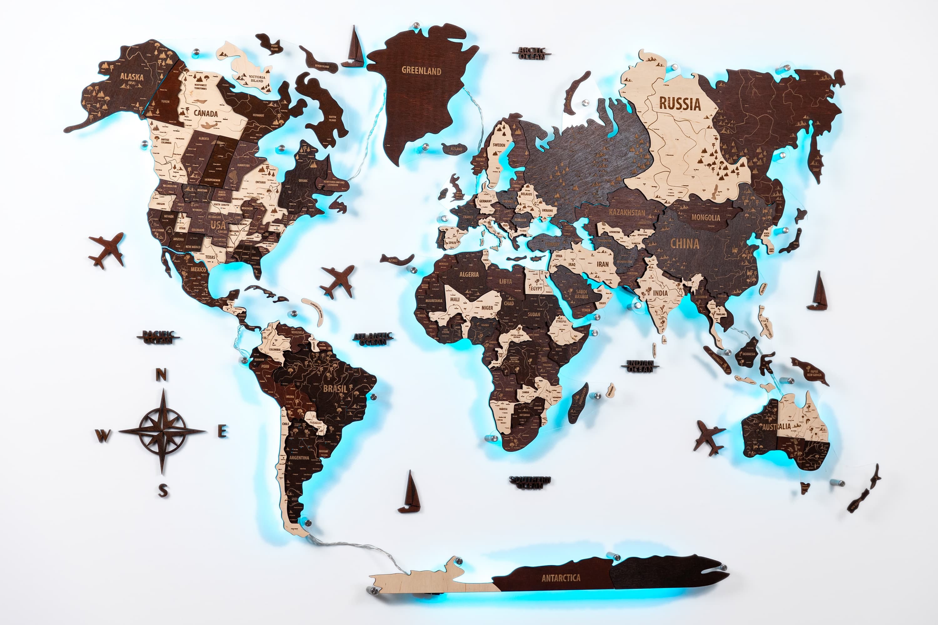 Large 3D Wood World Map Neon Map Wall Map of the World - Etsy