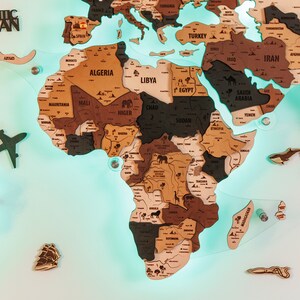 Travel Map Push Pin, Wooden World Map With LED Lights, Large Map of the ...