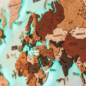 Led World Map Wood World Map 3D LED RGB Map of the World Modern Home ...