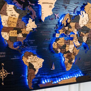 Led World Map Wall Art, Large World Map Push Pin, 3d Wood World Map ...