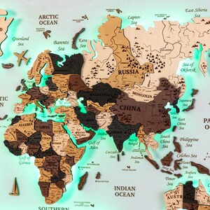 Led Wall Map of the World Canvas Wooden Art, World Map Wall Art Wooden ...