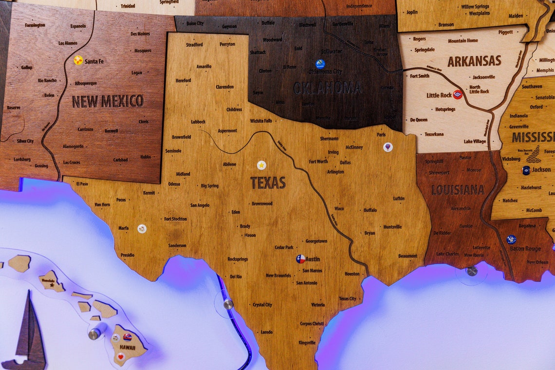 Illuminated US Map Push Pin Map Large USA Push Pin Map - Etsy