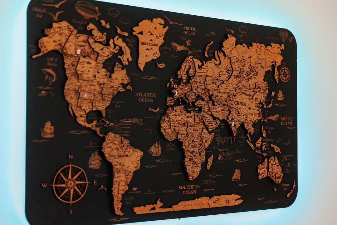 Cork World Map, Personalized Push Pin Wooden Map, New Apartment Gift ...