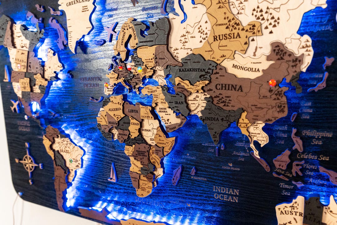 Large Wooden World Map, World Map Wall Art, Push Pin Travel Map ...