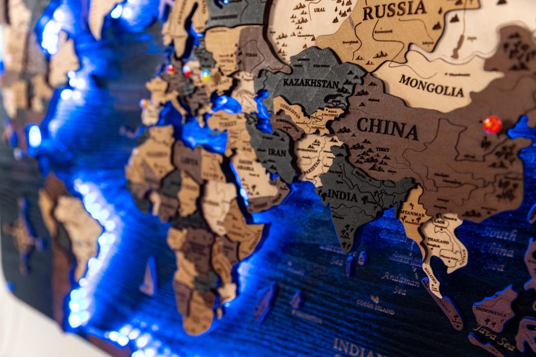 3D Wooden World Map, Push Pin Travel Map, Wooden World Map Wall Art 5th ...