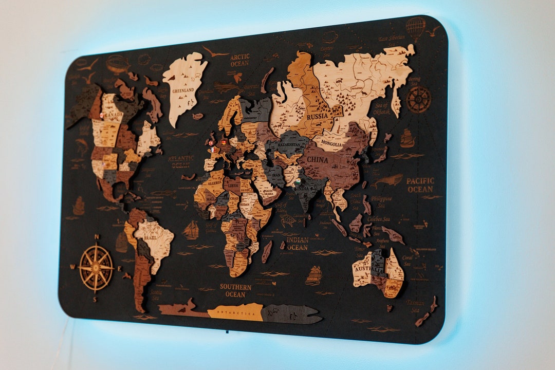 Travel Gift Wood Map, Large World Map Pin Board, Push Pin Map 1st ...