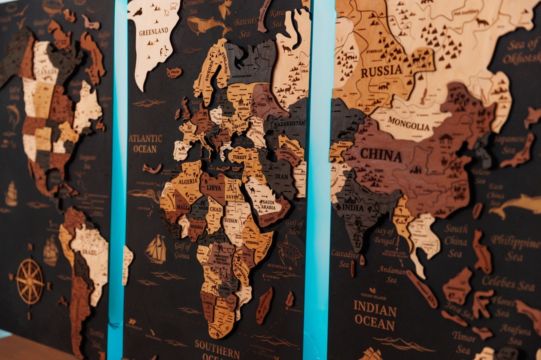 Personalized Wooden Map Gift for Her, Large Wall Art Map of the World ...