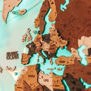 Led Wooden Map, Wall Home Decor With Led Light, Travel Map, Push Pin ...