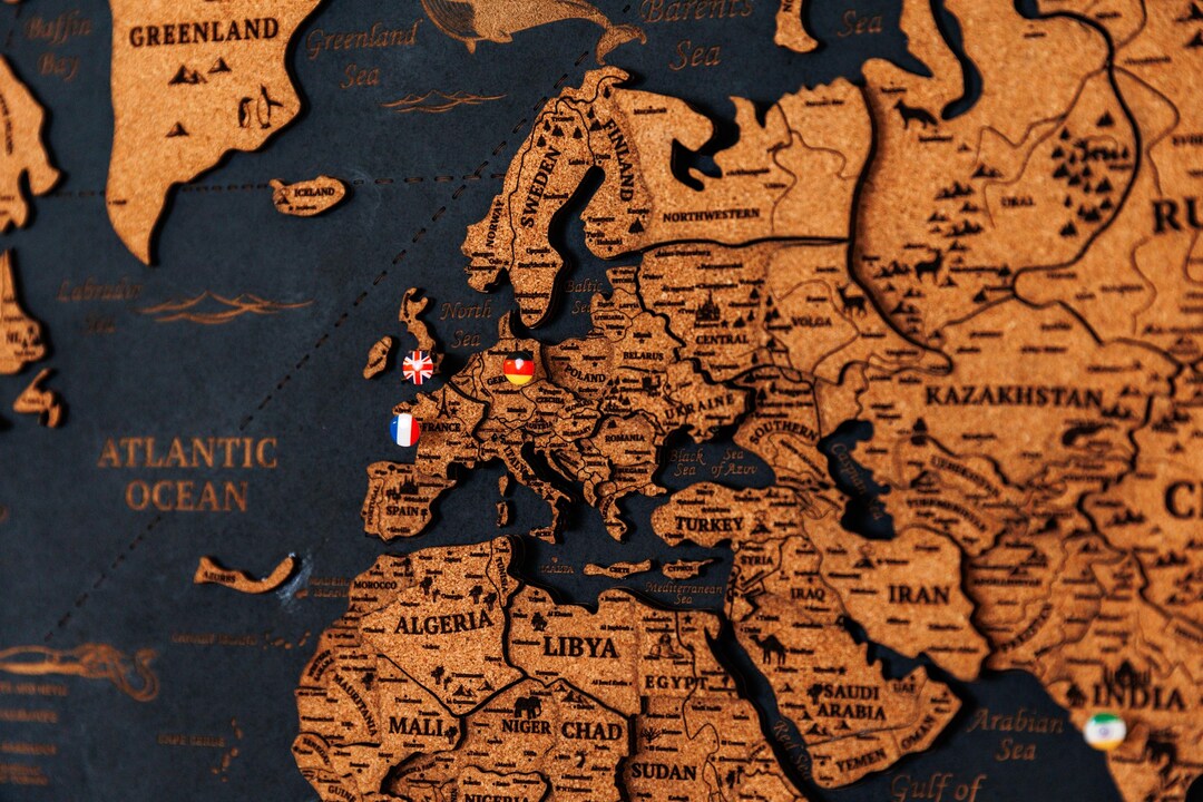 Cork World Map Push Pin Board: Wooden Travel Wall Art - Etsy