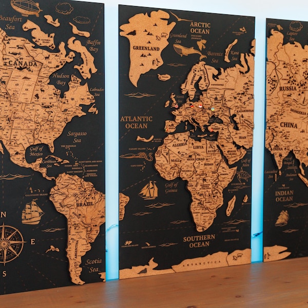 Grayscale World Map - Etsy