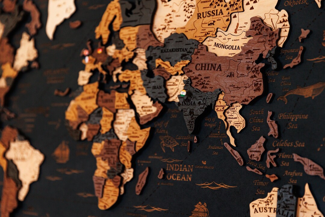 3D Wood World Map Office Decor - Etsy