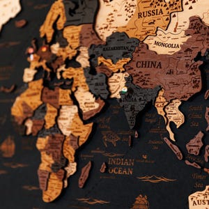 3D Wood World Map Office Decor - Etsy