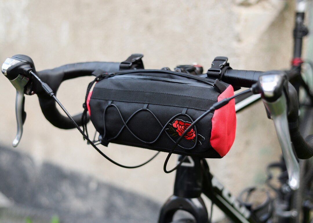 HANDLEBAR BAG - Cordura Burrito Bar Bag in Multicolor Black With Rose ...