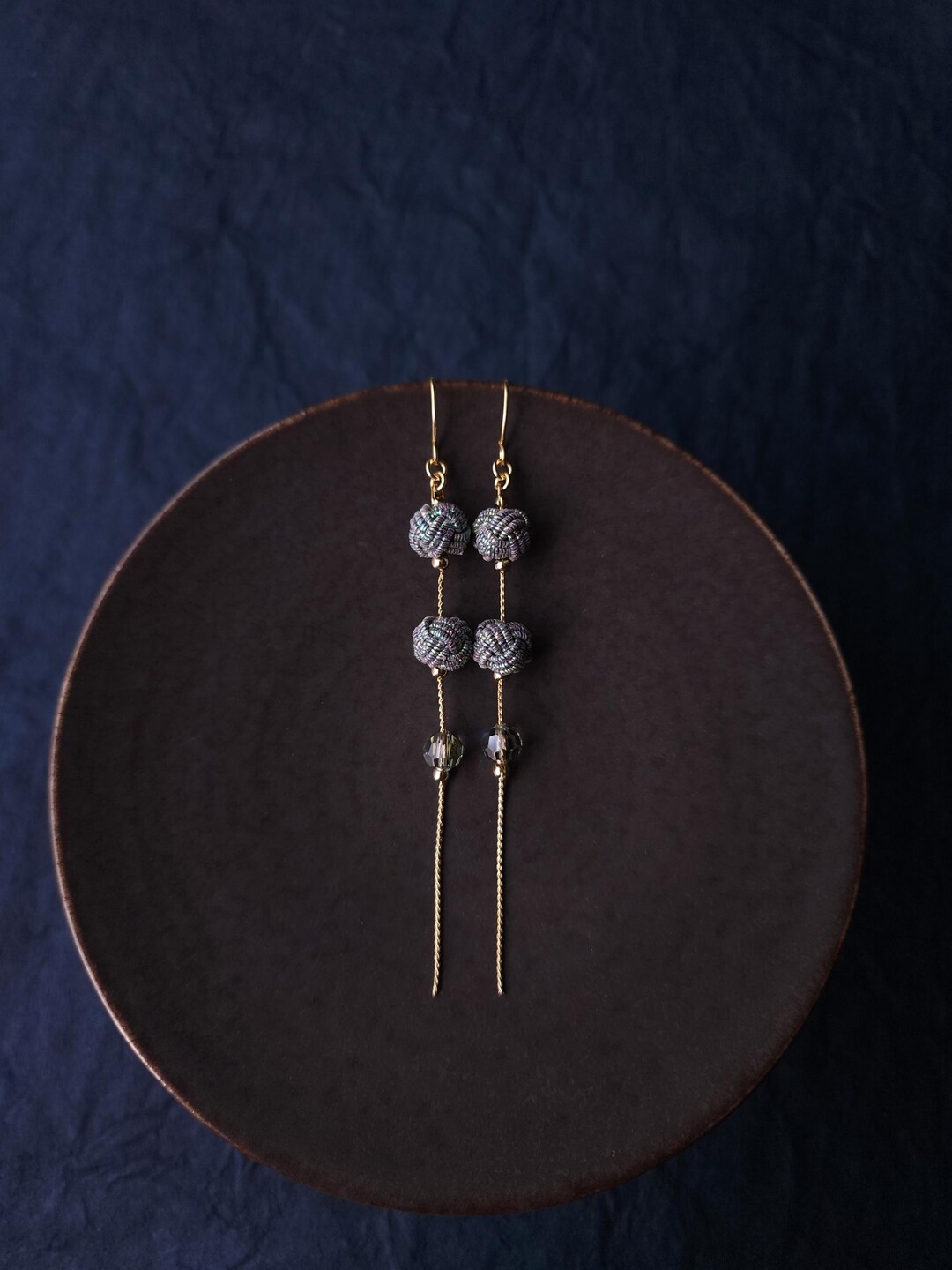 Long Chain Drop Earrings Handwoven With Japanese Mizuhiki - Iridescent ...