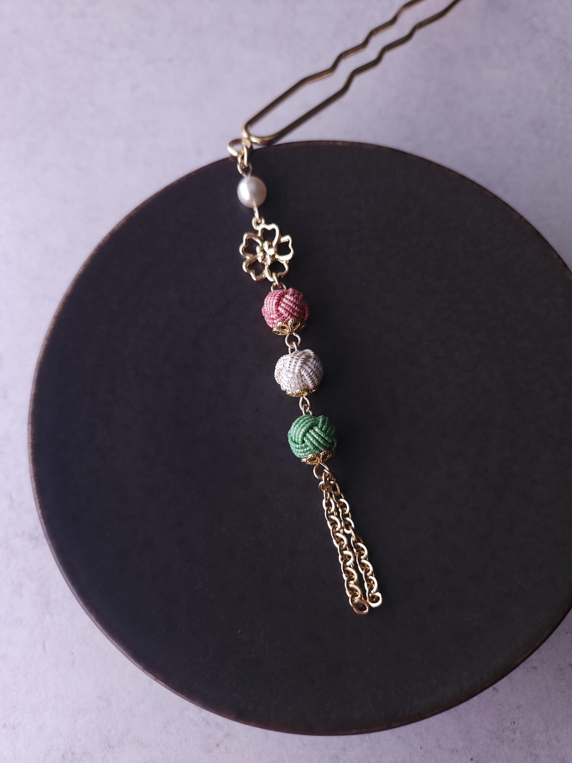 Japanese Mizuhiki Dangle U-shaped Kanzashi Hair Stick - Pink White ...